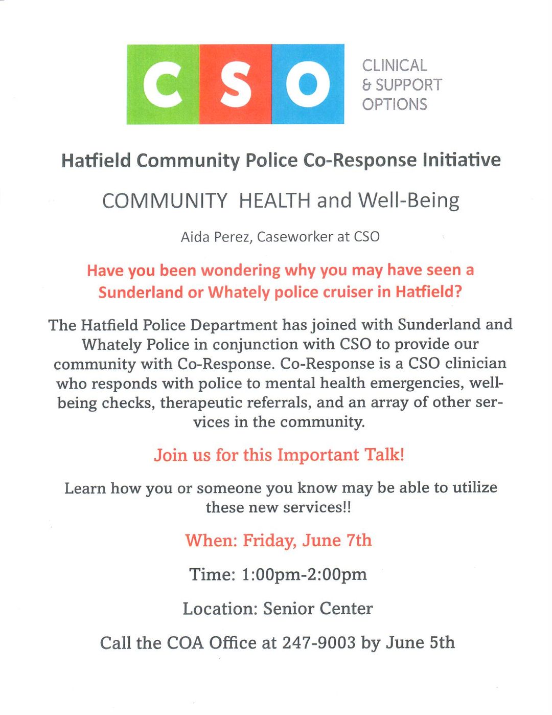 Hatfield joins CSO, police co-response initiative - Franklin County Now